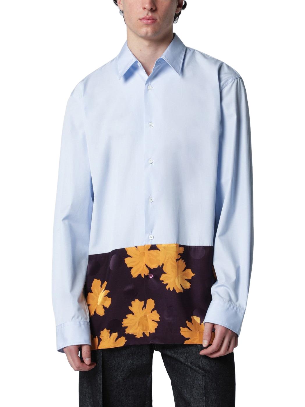 DRIES VAN NOTEN Light blue shirt with floral insert